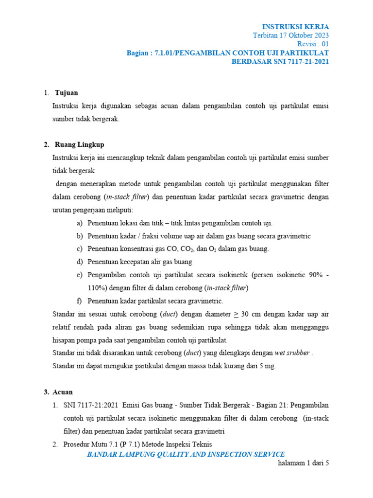Pengambilan Contoh Uji Partikulat SNI 7117-21 | PDF | Teknologi & Rekayasa