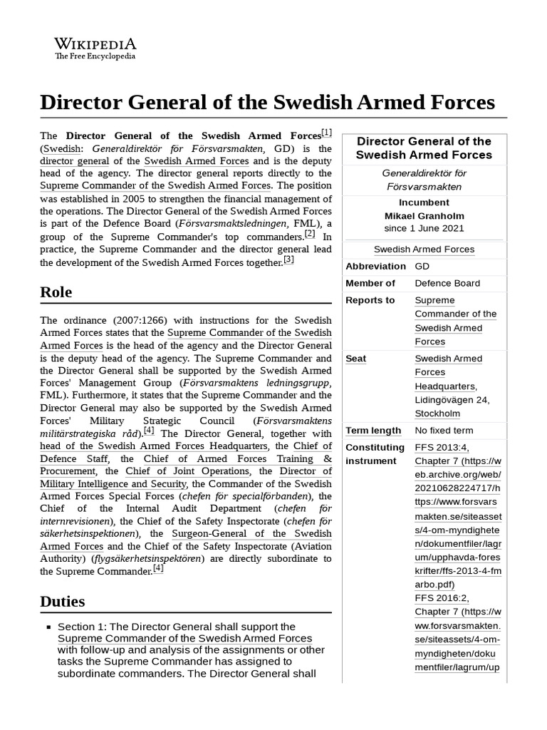 Director_General_of_the_Swedish_Armed_Forces | PDF | Sweden | Military