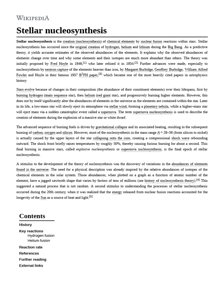 Stellar - Nucleosynthesis - Wiki | PDF | Nuclear Fusion | Stars
