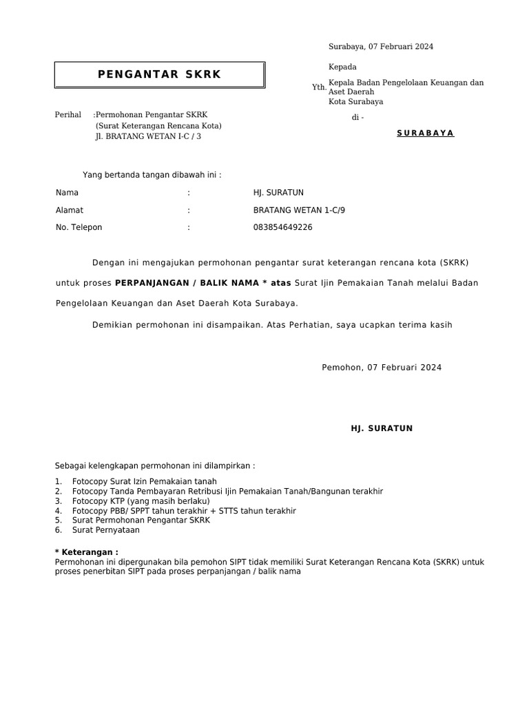 Surat Permohonan Pengantar SKRK | PDF