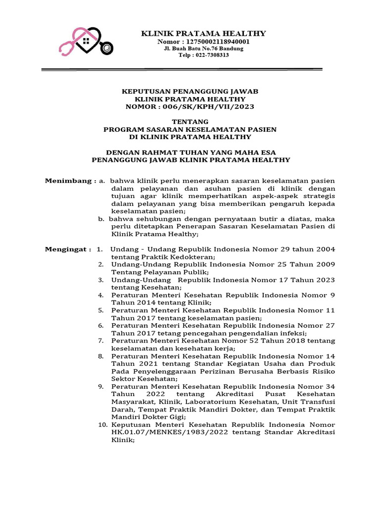 Program Keselamatan Pasien Klinik Healthy | PDF | Sains & Matematika ...
