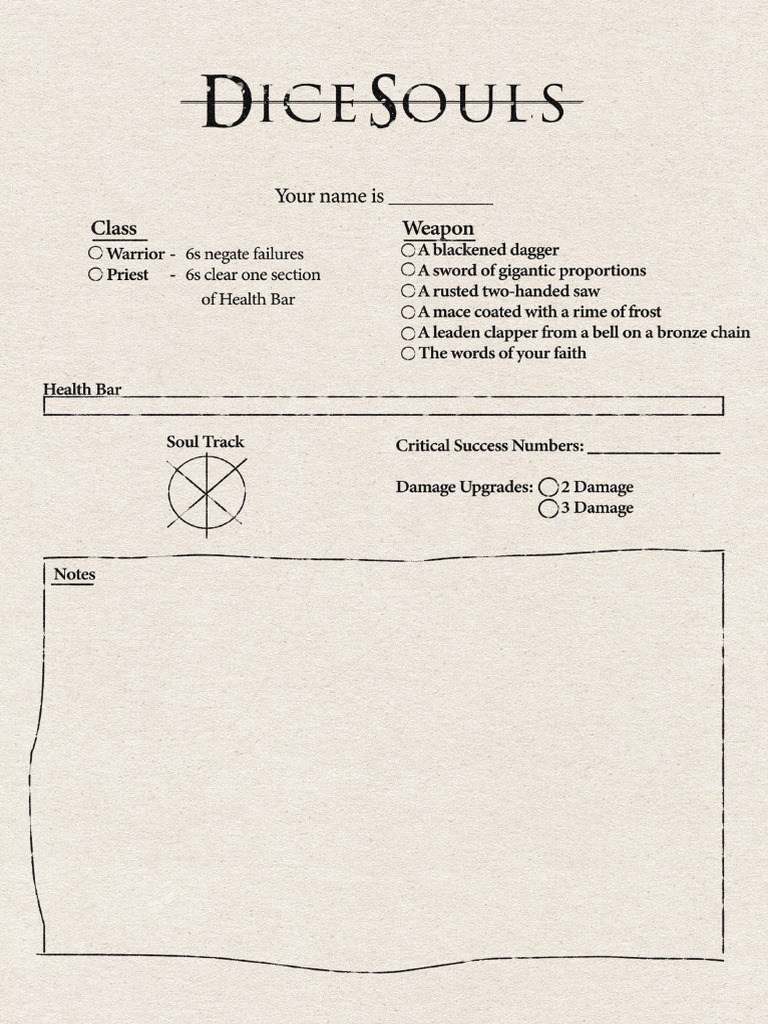 DiceSouls QuickstartCharacterSheet | PDF