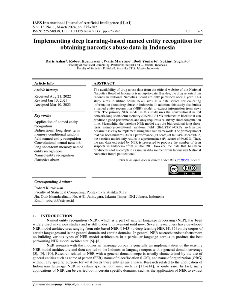 Implementing Deep Learning-Based Named Entity Recognition For Obtaining Narcotics Abuse Data in ...