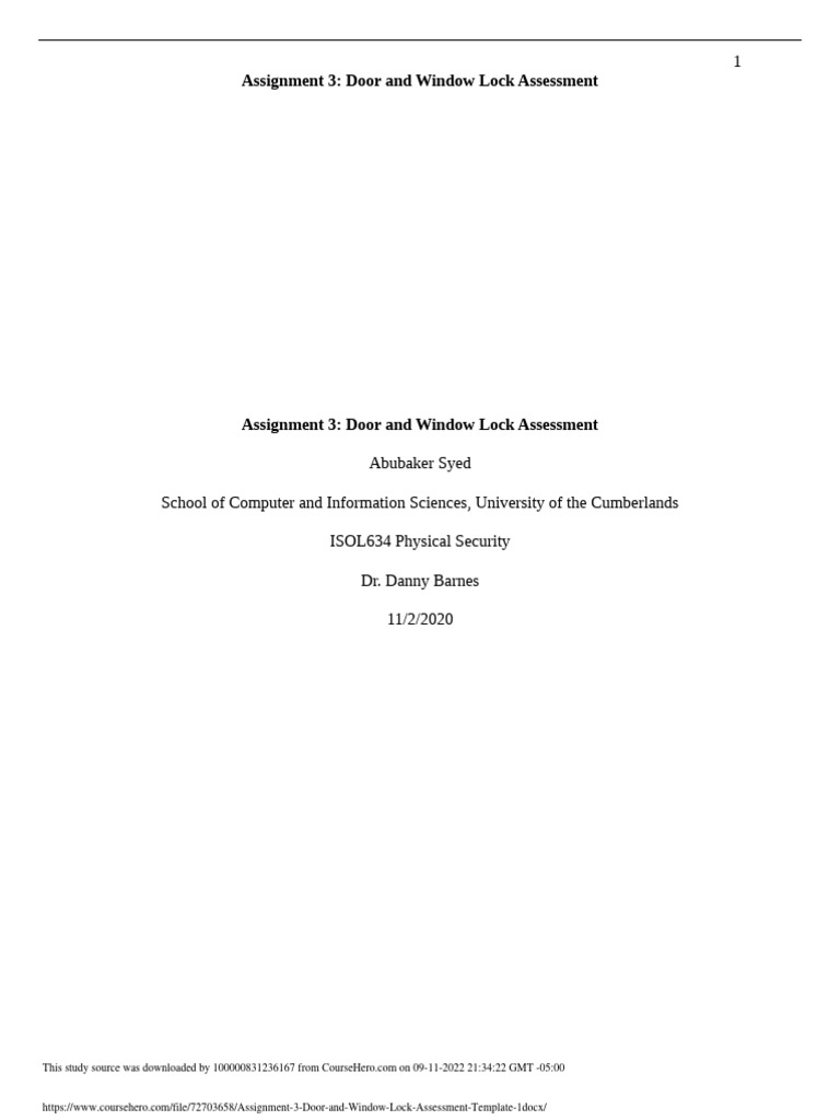 Assignment 3 Door and Window Lock Assessment Template 1 | Download Free ...