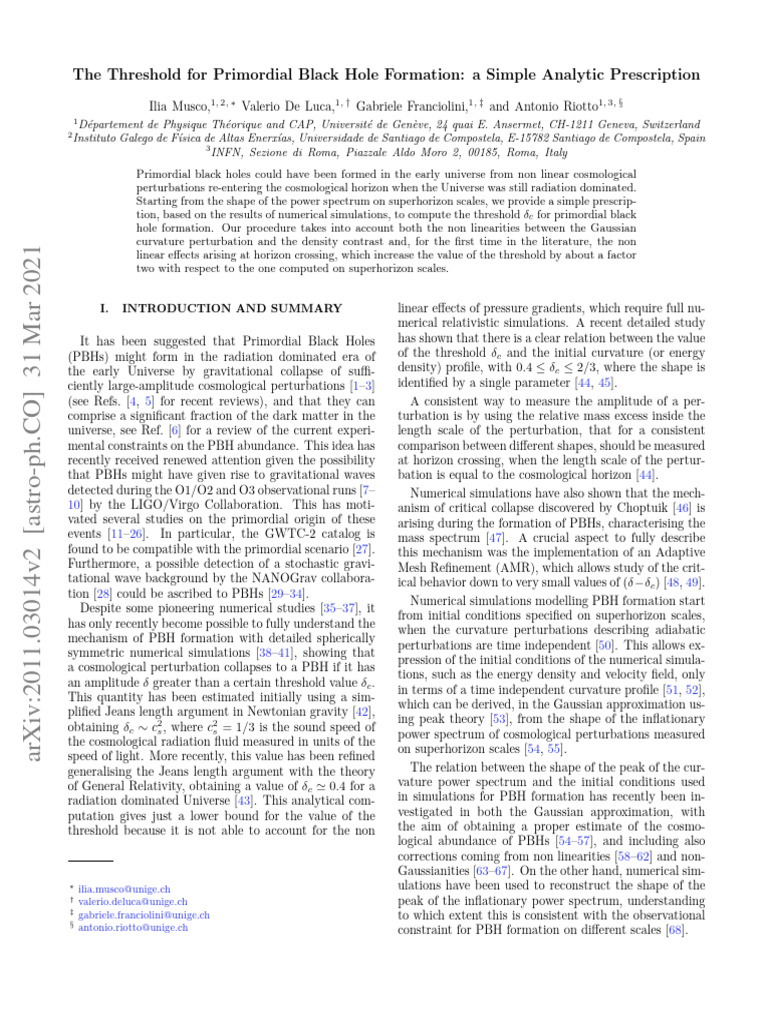 The Threshold For Primordial Black Hole Formation: A Simple Analytic ...