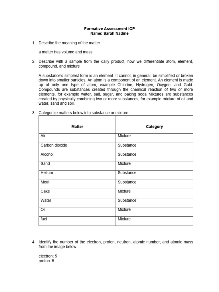 Formative Assessment ICP Matter & Acid Base | PDF | Acid | Chemical ...