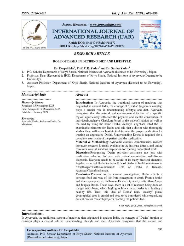 Role of Desha in Deciding Diet and Lifestyle | PDF | Ayurveda | Microbiota