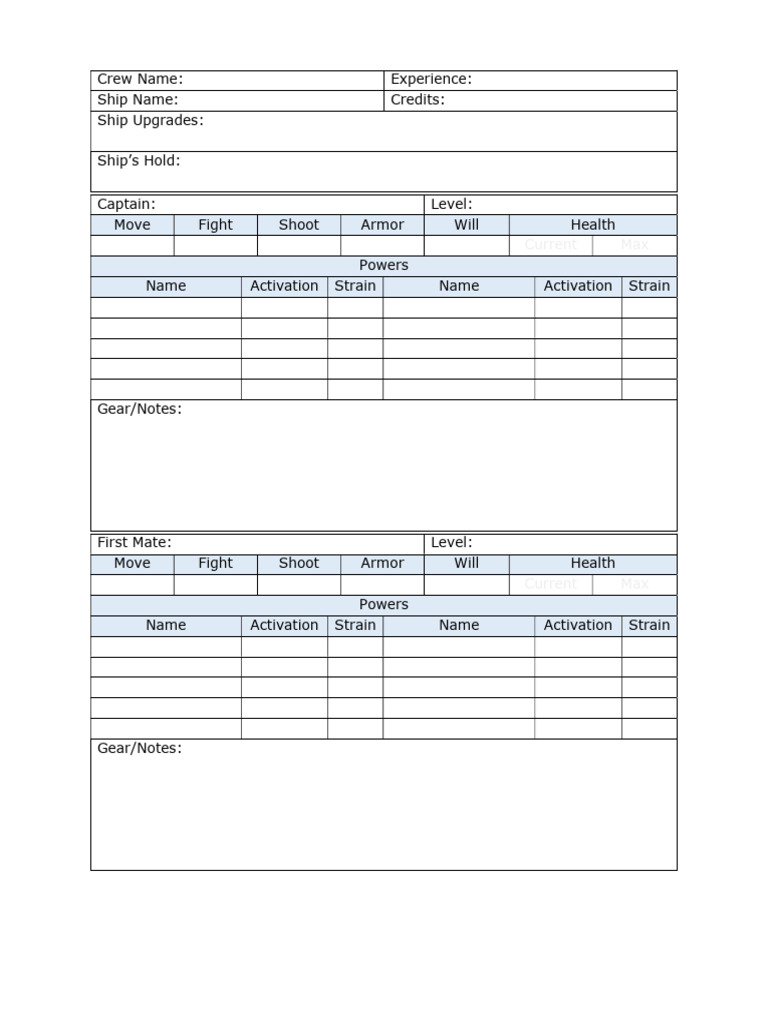 Crew Sheet Fillable | PDF