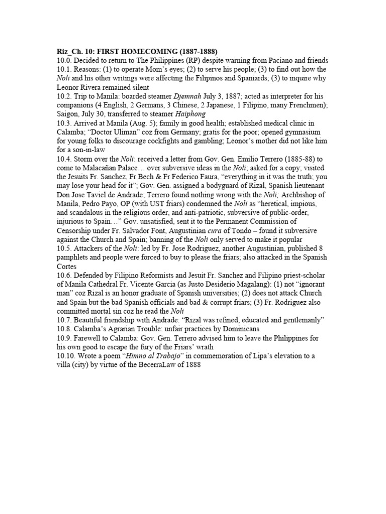 Rizal's Return to the Philippines (1887) | PDF | Philippines
