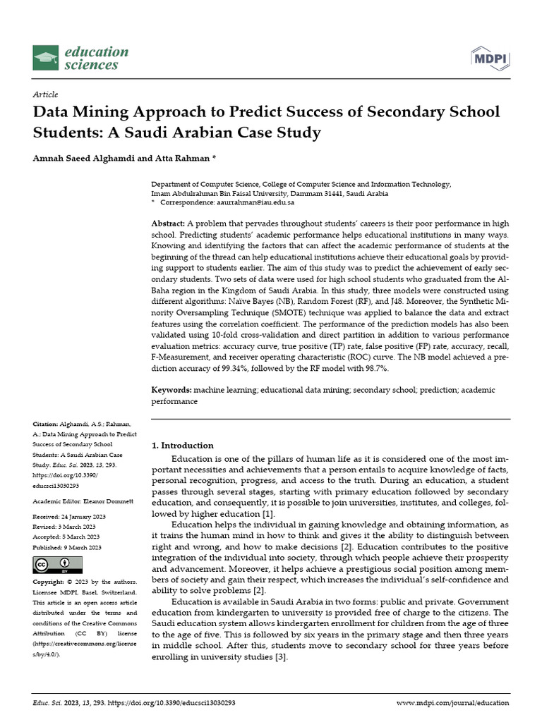 Education 13 00293 | PDF | Data Mining | Statistical Classification