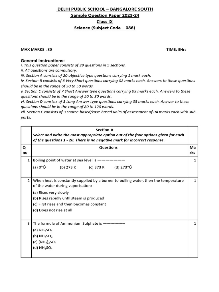 Class 9 Science Sample Paper 2023 | PDF | Cell (Biology) | Iodine
