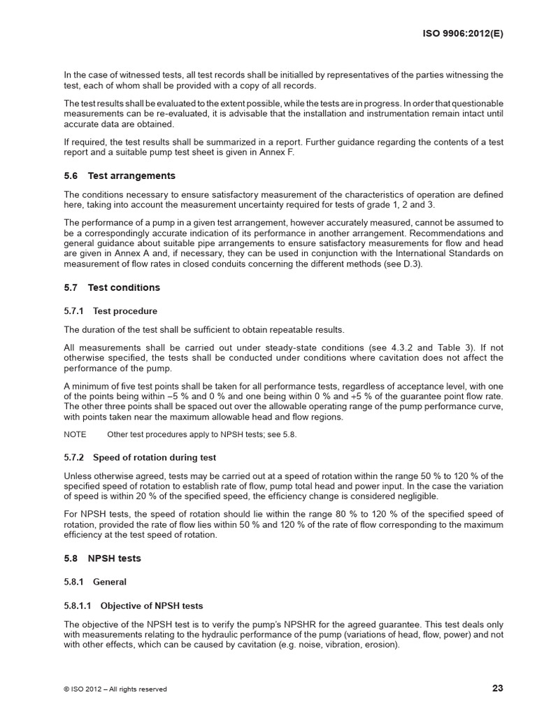 Pages From ISO 9906 (2012) - NPSH Test | Download Free PDF | Valve | Pump