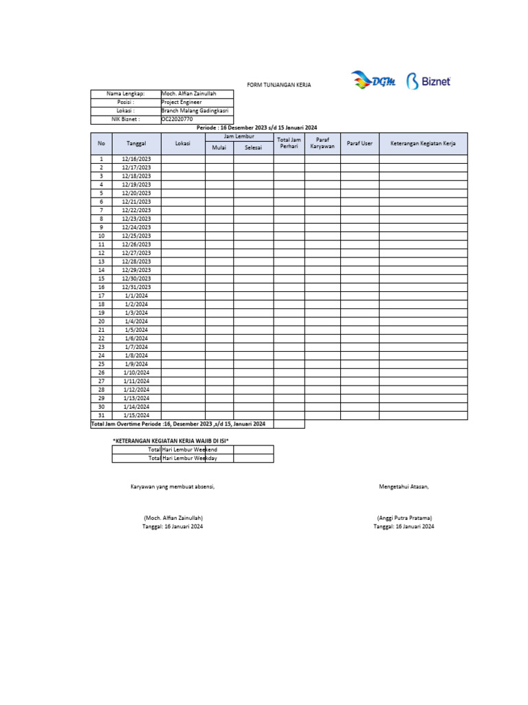 DGM - Template Absensi, Tunjangan, Leave Application | PDF