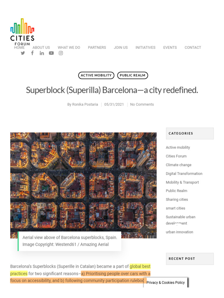 Superblock (Superilla) Barcelona-A City Redefined. Public Realm | PDF | Transport | Urban Planning