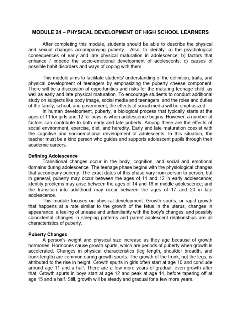 Modue 24 Physical Development of High School Learners | PDF | Self ...