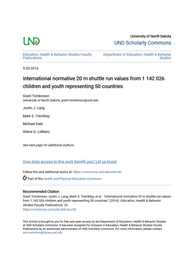 International Normative 20.m Shuttle Run Values From 1.142.026 CH | PDF | Coefficient Of Variation