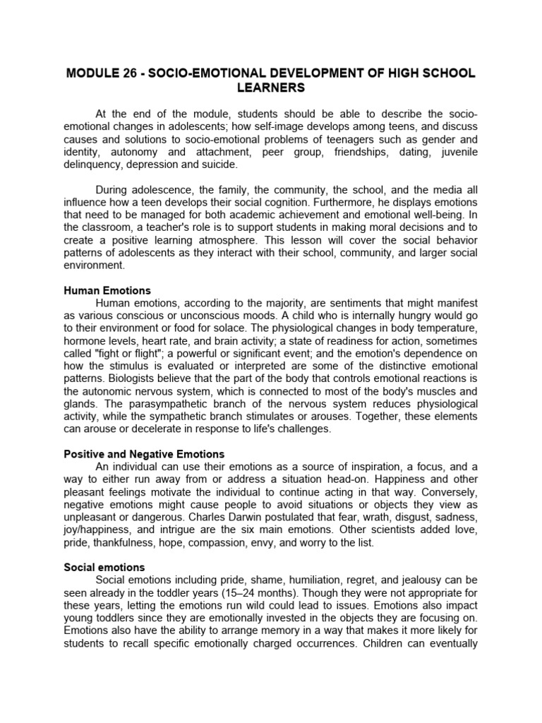 Module 26 Socio Emotional Development of High School Learners ...