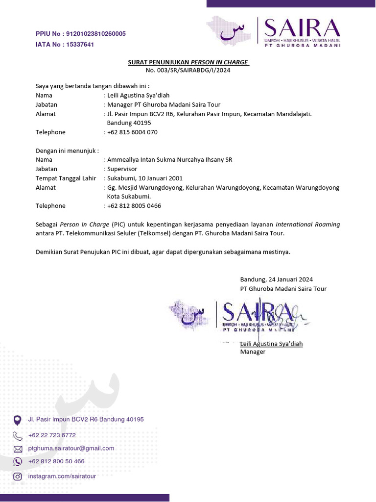 Surat Penunjukan Pic | PDF