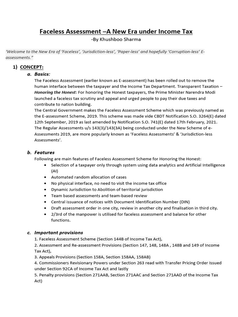 Faceless Assessment | PDF | Taxes | Appeal
