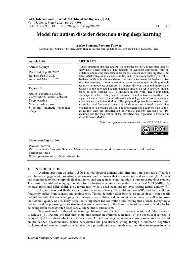 Model For Autism Disorder Detection Using Deep Learning Pdf Autism Spectrum Functional