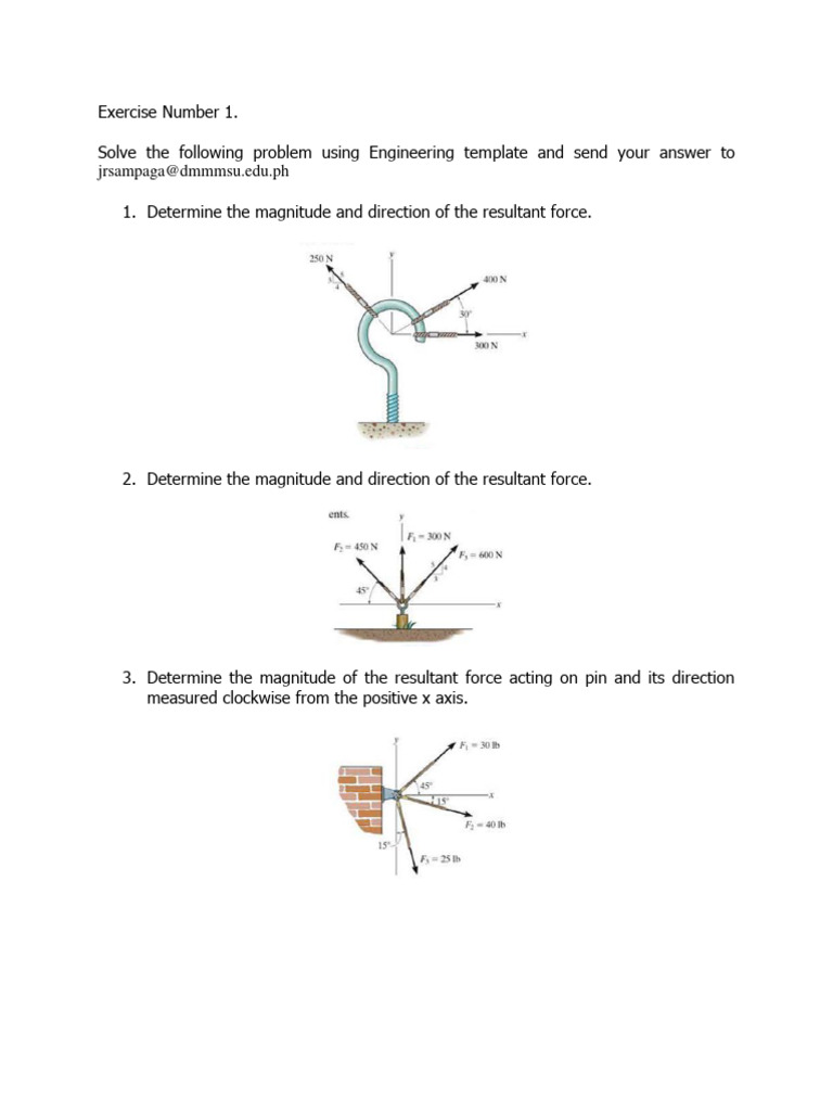 Resultant Force Calculation Exercise | PDF | Teaching Methods & Materials | Technology & Engineering