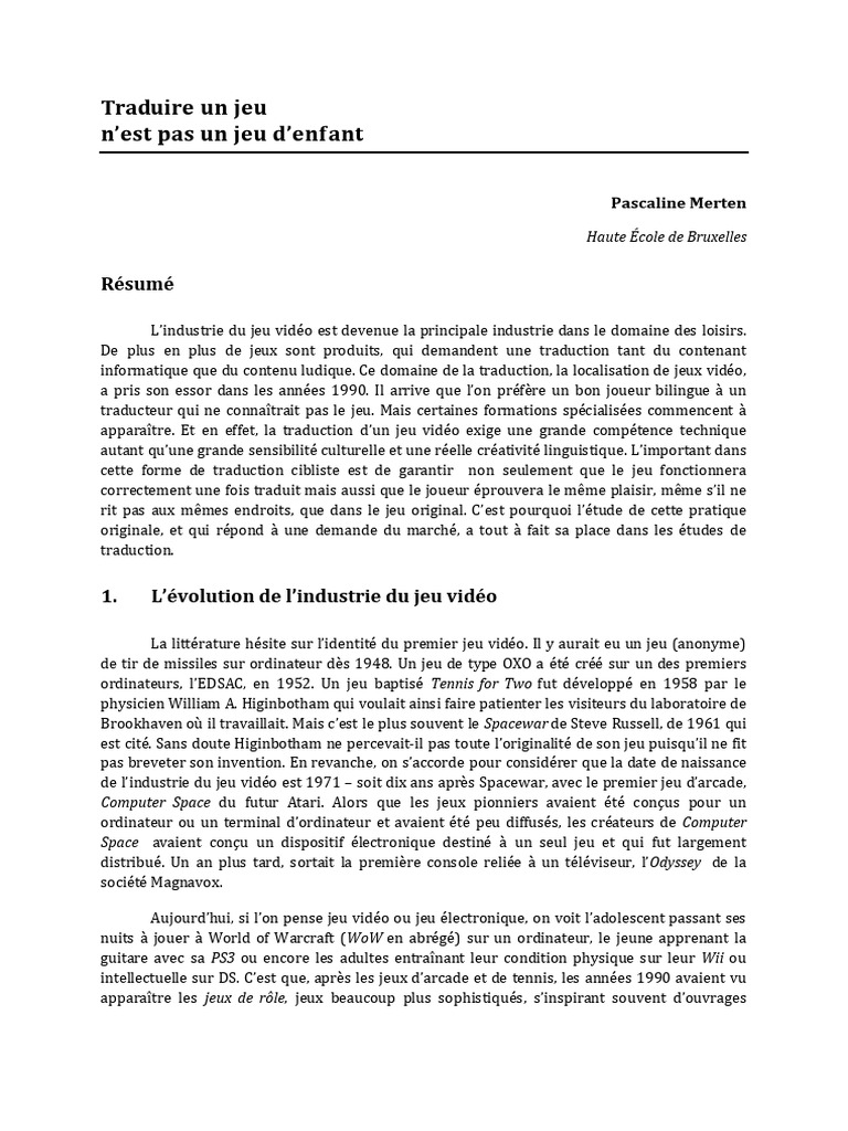 Traduire Un Jeu Nest Pas Un Jeu Denfant Pdf