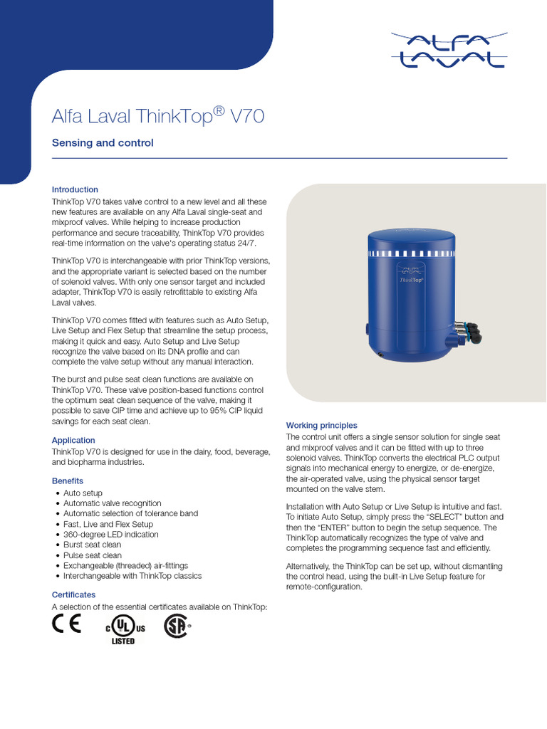 ThinkTop V70 Product Leaflets | Download Free PDF | Valve | Programmable Logic Controller