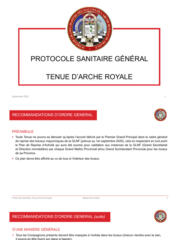 Protocole Sanitaire General - Arche Royale | PDF