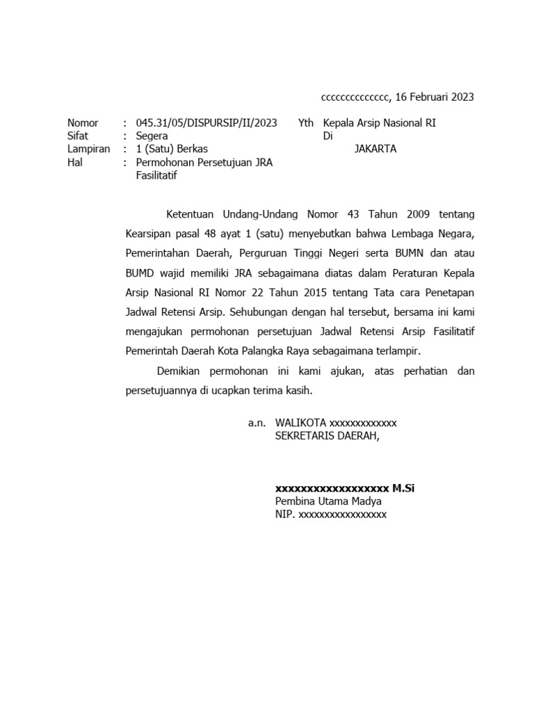 Hal Permohonan Persetujuan JRA Ke ANRI C | PDF