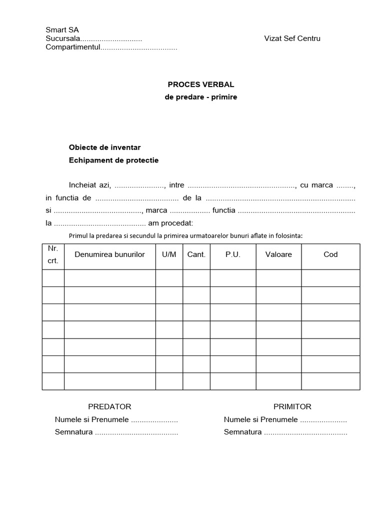 PV Predare-Primire Ob Inv | PDF