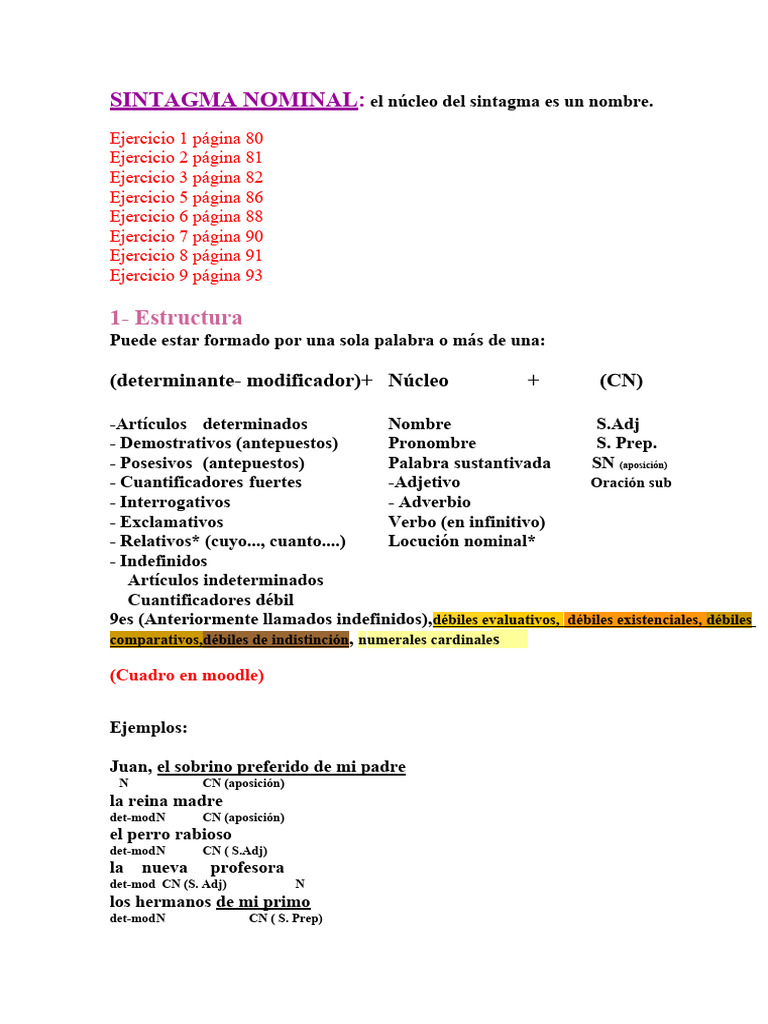 Sintagma Nominal: Estructura y Ejemplos | PDF | Adjetivo | Semántica