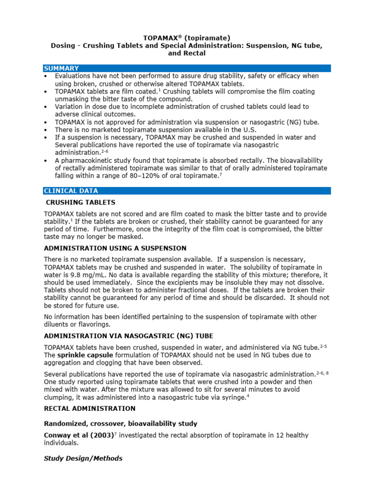Topamax Dosing Crushing Tablets and Special Administration Suspensionng ...