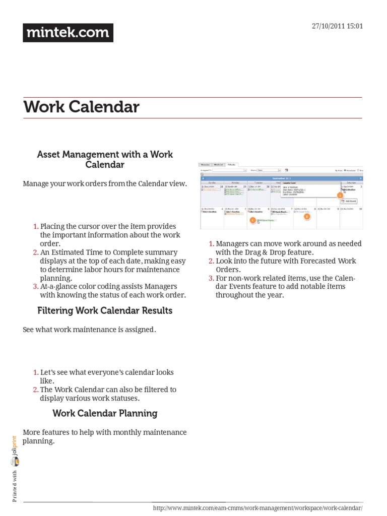 Work Calendar for Asset Management | PDF | Finance & Money Management