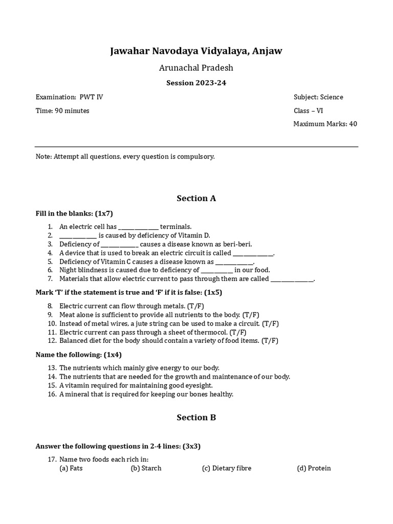 JNV Vi - PWT Iv - 02022024 | PDF