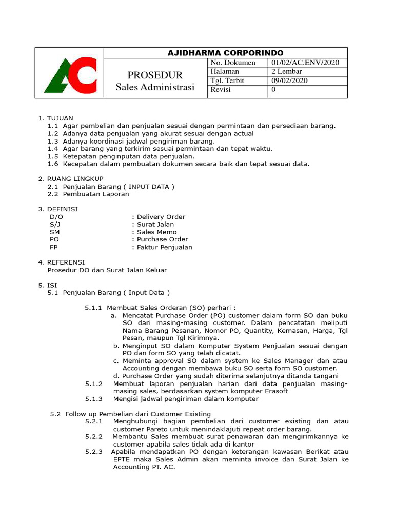 Sop Sales Administrasi Enviro | PDF