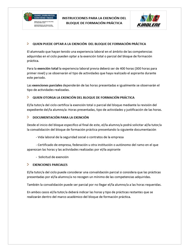 Instrucciones de Exención | PDF