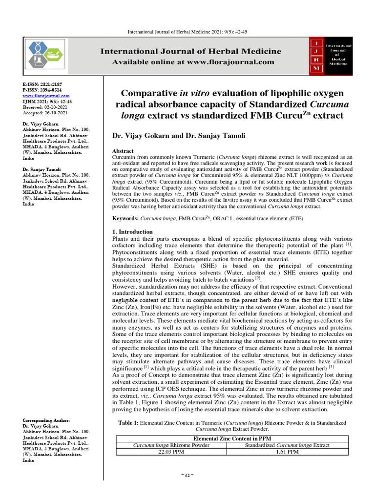 FMB Curcumin ZN Published | PDF | Enzyme | Chemical Compounds