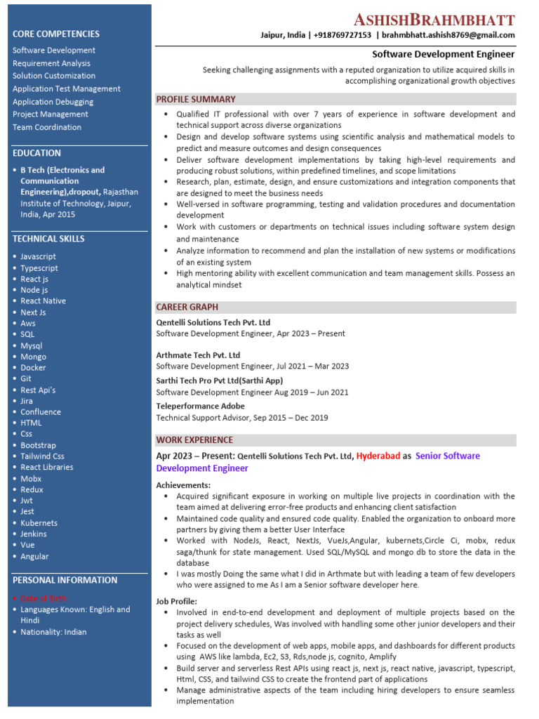 Ashish - Full STack Developer - CV | PDF | Web Application | Peer To Peer