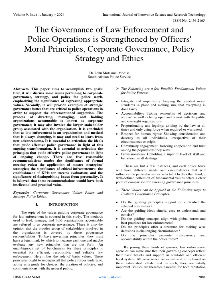 The Governance of Law Enforcement and Police Operations Is Strengthened ...