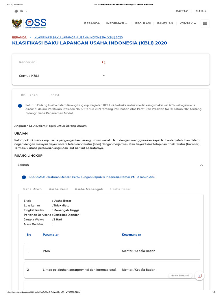 Klasifikasi Baku Lapangan Usaha Indonesia (Kbli) 2020: Pencarian.. | PDF