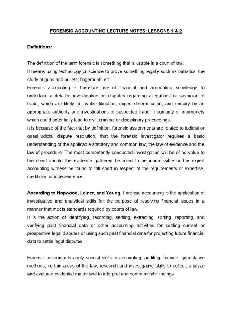 Forensic Accounting Notes - Lesson 1 2 | PDF | Audit | Fraud