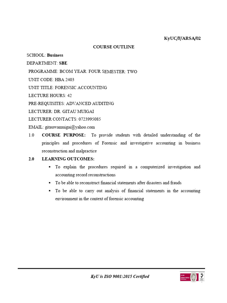 Course Outline Forensic Accounting | PDF | Accounting | Business
