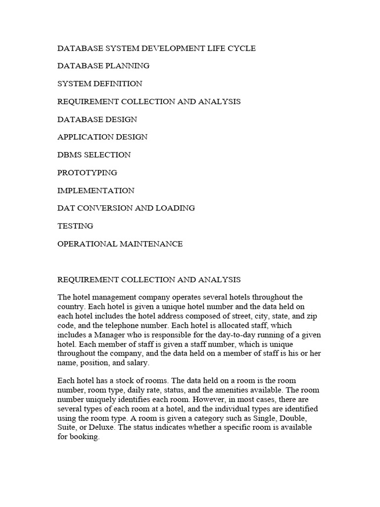 Database System Development Life Cycle Pdf Databases Hotel 