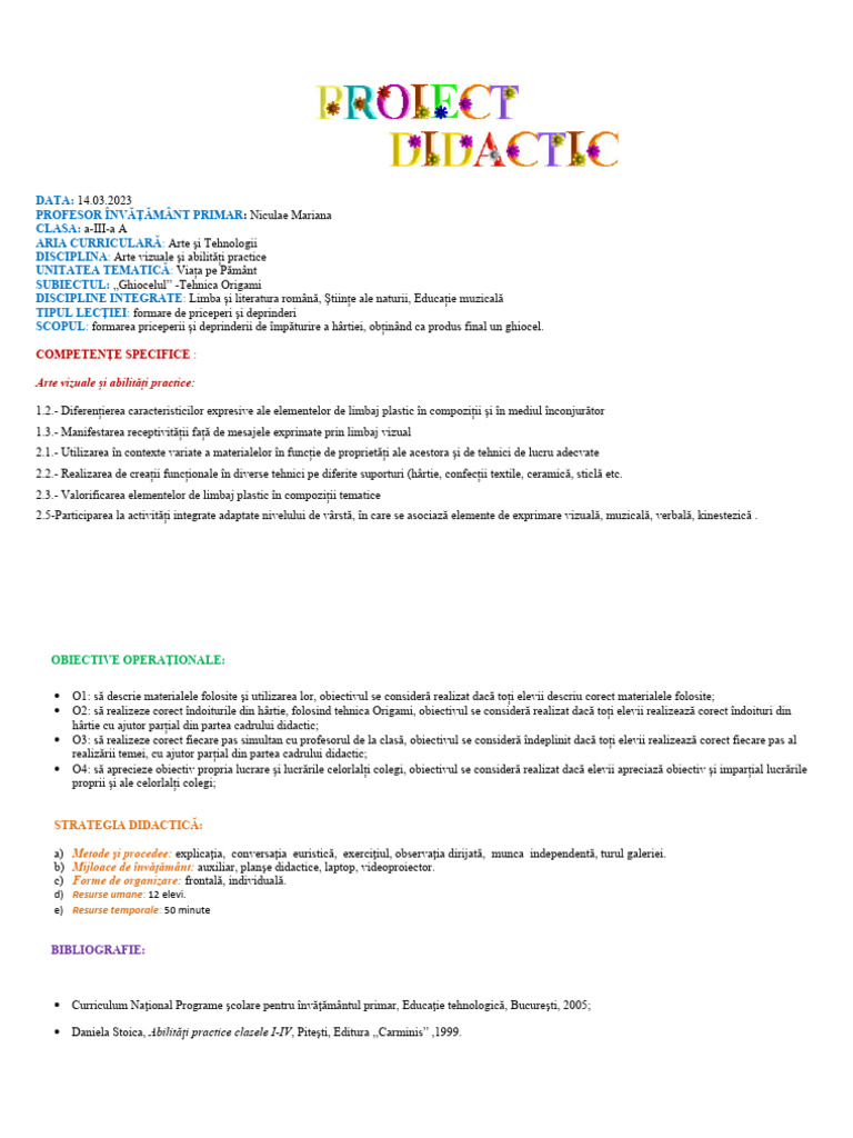 Proiect de Lectie Avap 14.03.23 | PDF