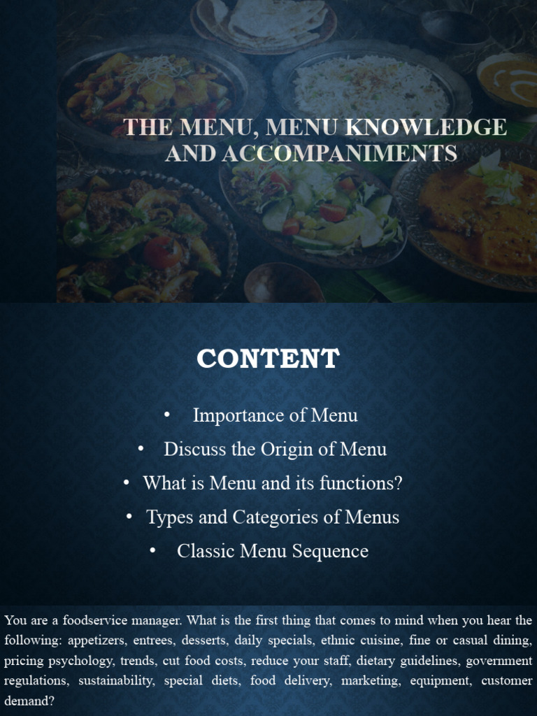 The Menu J Menu Knowledge and Accompaniments | PDF | Menu | Cooking