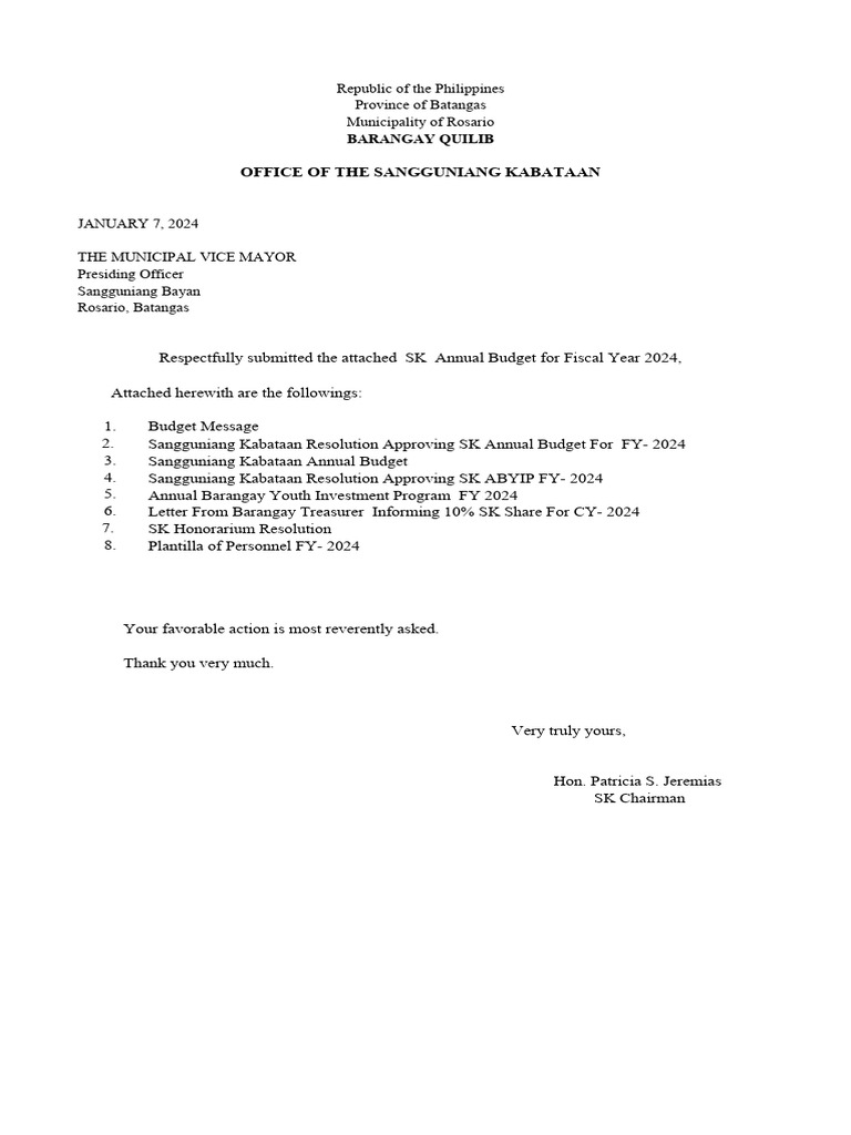 SK Transmittal Letter 2024 | PDF