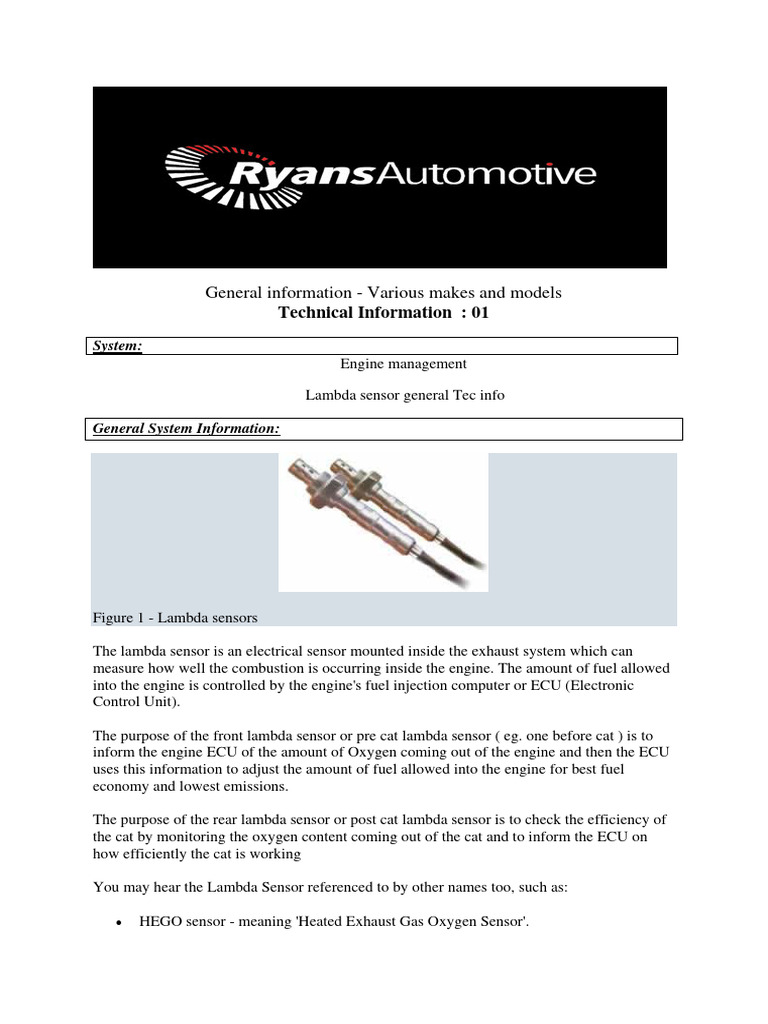 Lambda Sensor Technical Article | PDF | Vehicle Technology | Mechanical Engineering