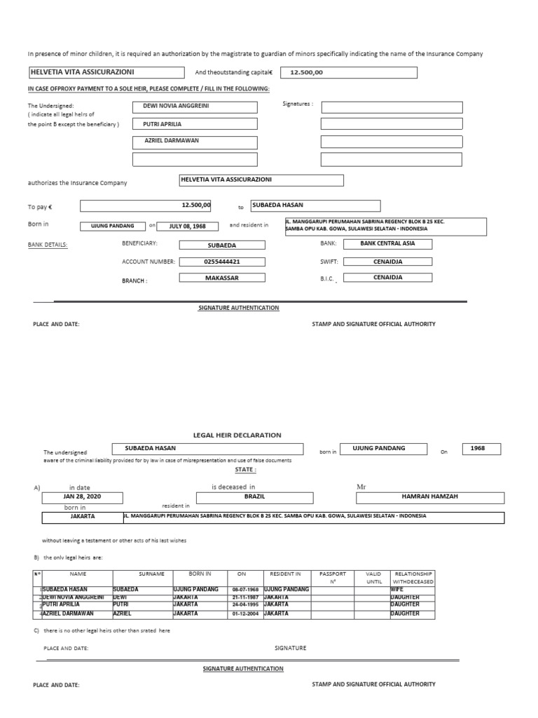 Legal Heir Declaration+proxy of Payment 270720 | PDF | Private Law ...