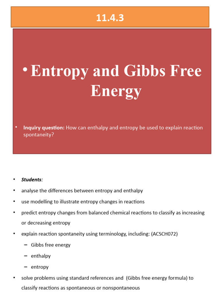 Entropy and Gibbs Free: Energy | PDF | Gibbs Free Energy | Chemical ...