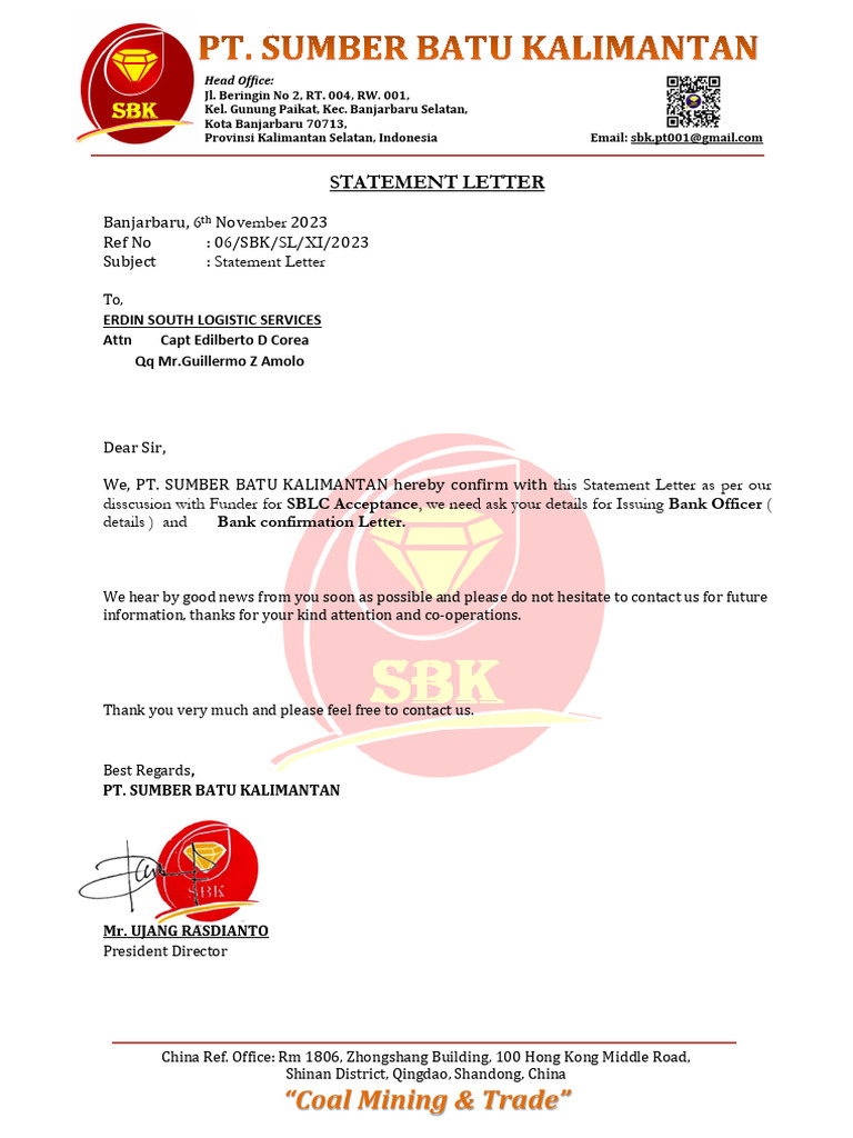 Statement Letter SBLC | PDF